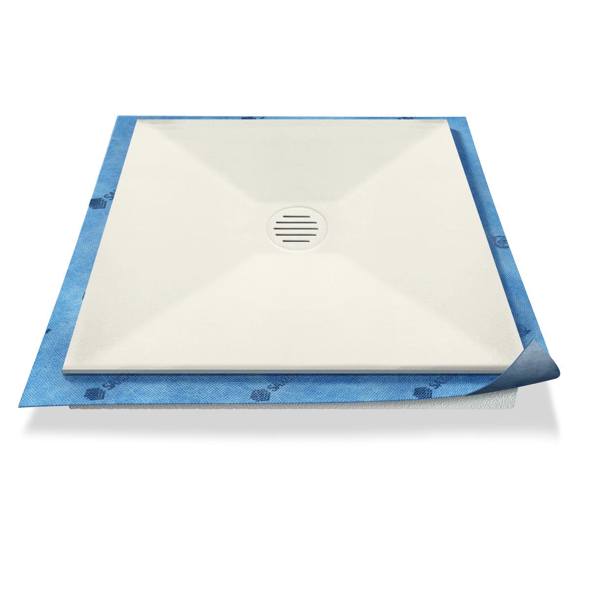 Shower tray with square drain, solid surface | Saxoboard